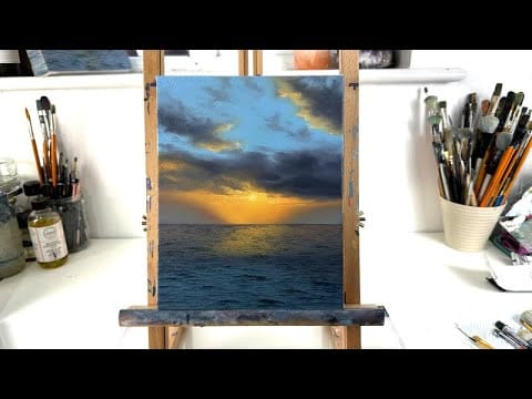 How To Paint An Ocean Sunset Oil Painting // Seascape Painting ...